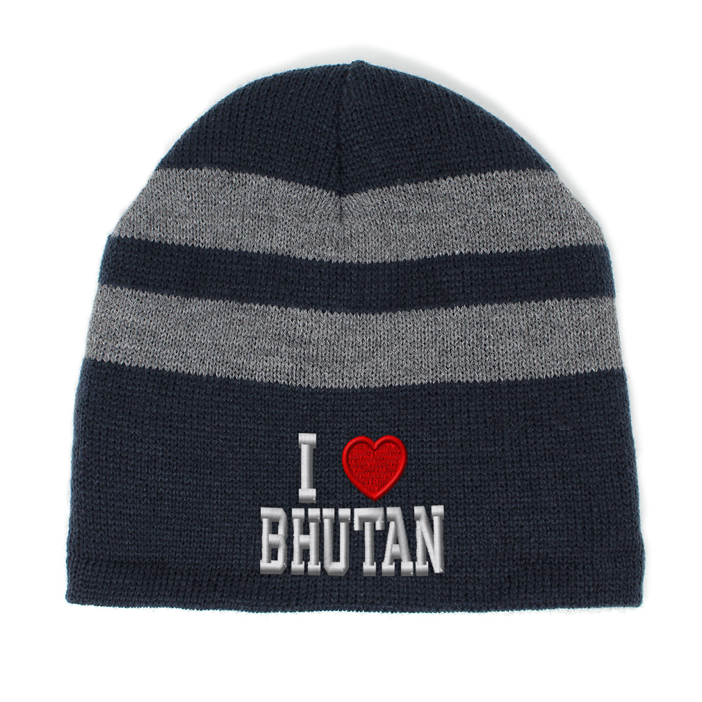 Striped Beanie for Men & Women I Love Bhutan Acrylic Fleece Skull Cap ...